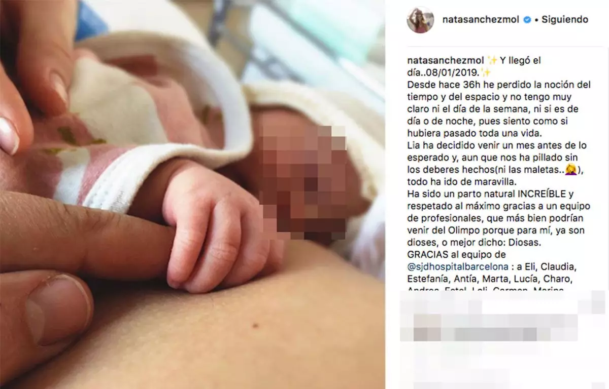 Ipinanganak ni Natalia Sánchez ang kanyang unang anak na babae