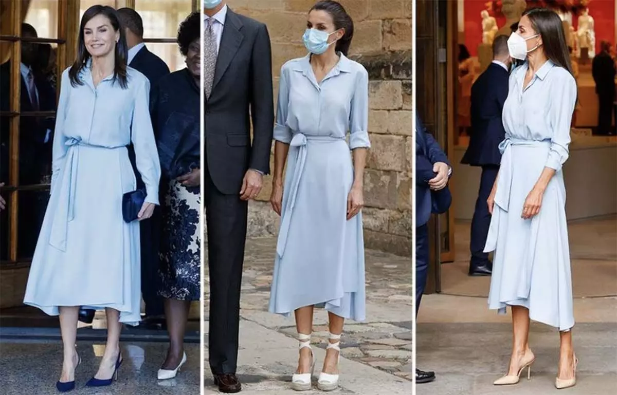 photomontage of letizia with the same dress worn in three different ways