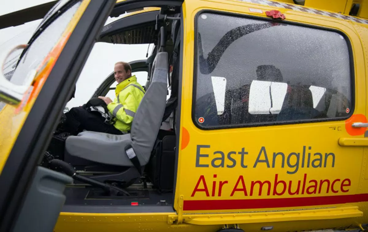 William of England at the controls of a medical helicopter.