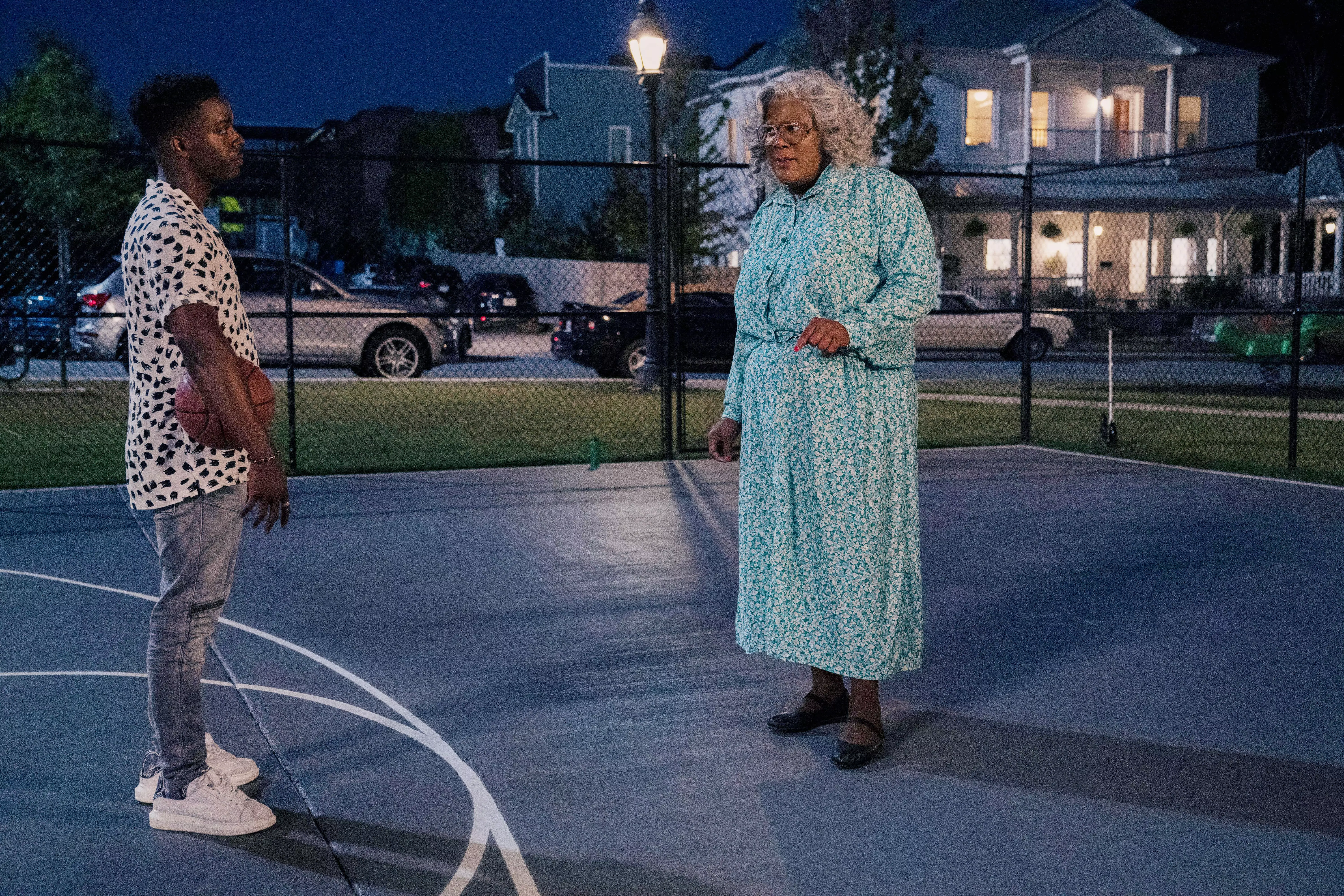 a madea homecoming 2022, l to r brandon black as tim and tyler perry as madea cr charles bergmann tyler perry studios