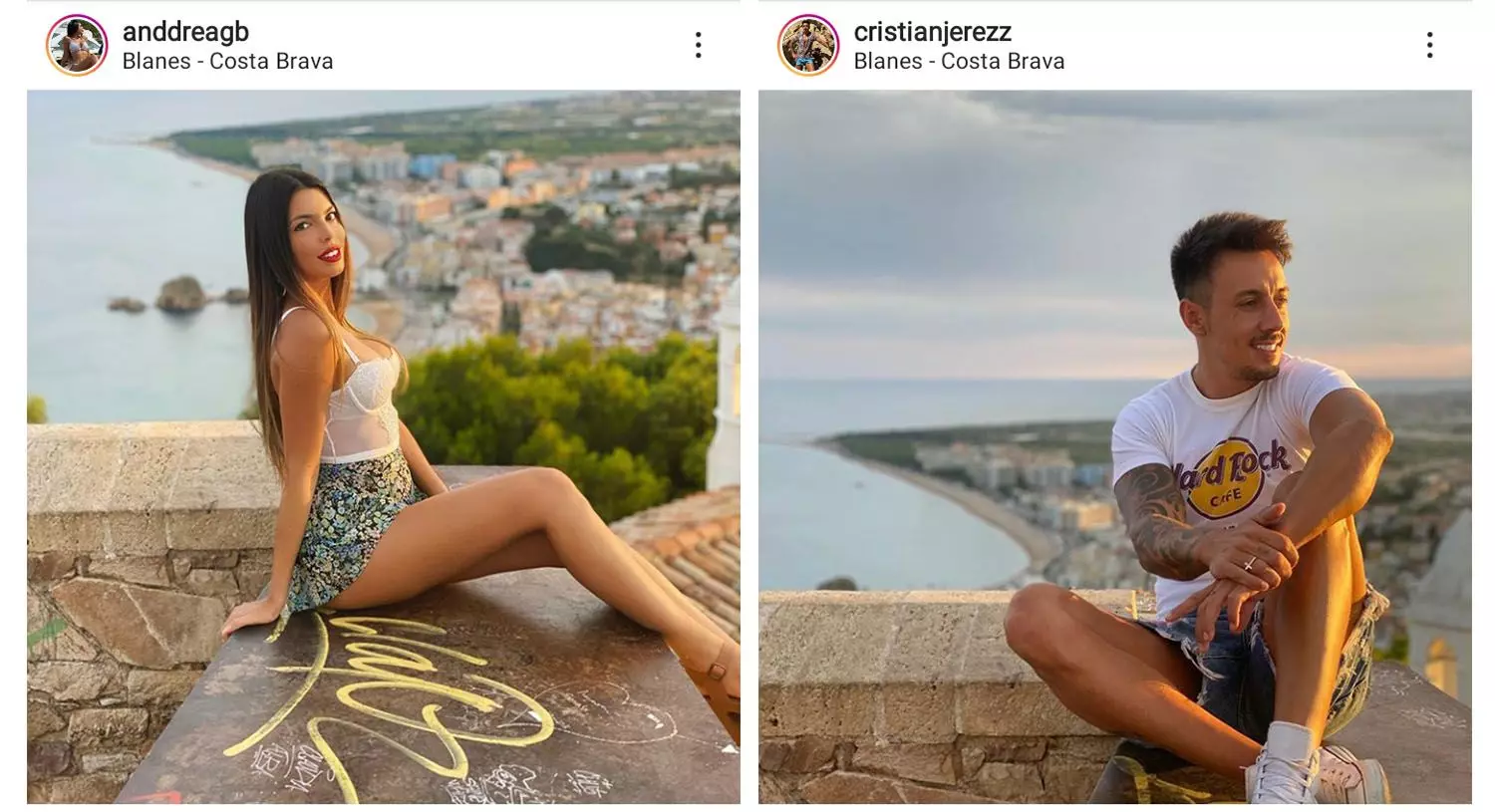 Andrea und Cristian Jerez posieren am selben Tag am selben Ort