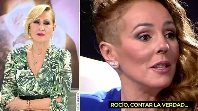 dobbeltbilde av rocio carrasco og rosa benito som snakker på TV