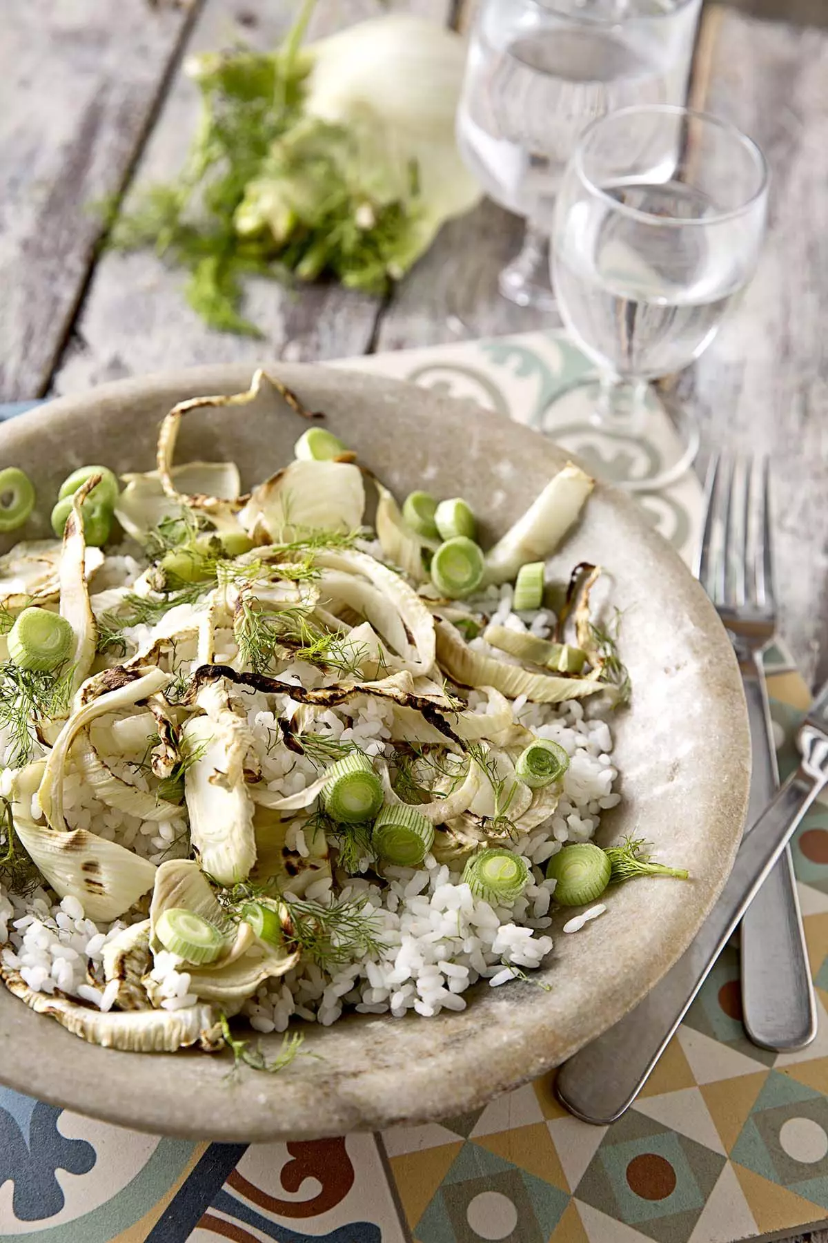 Fennel salat með hýðishrísgrjónum