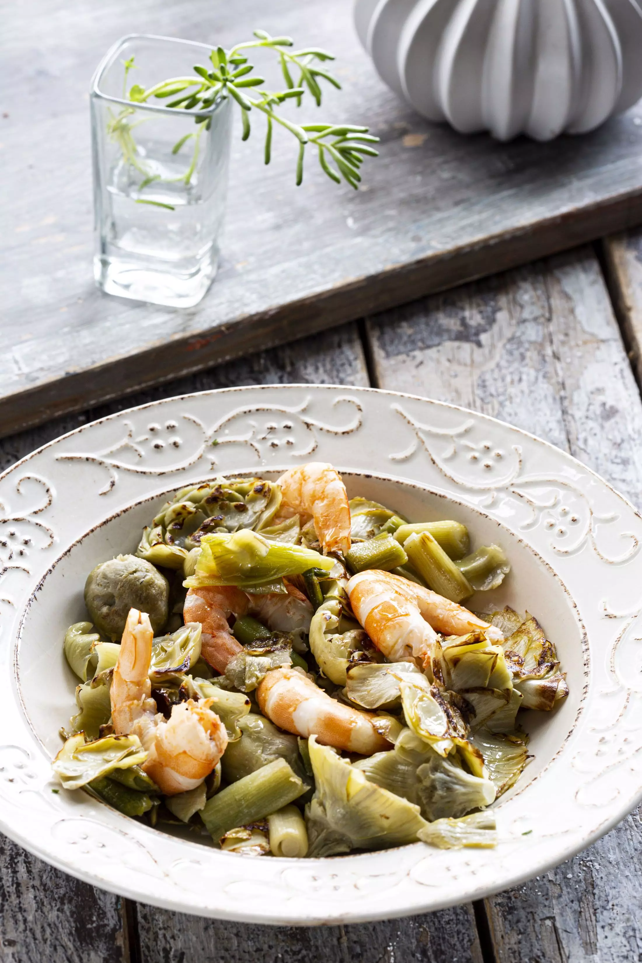 sautéed artichokes nrog prawns