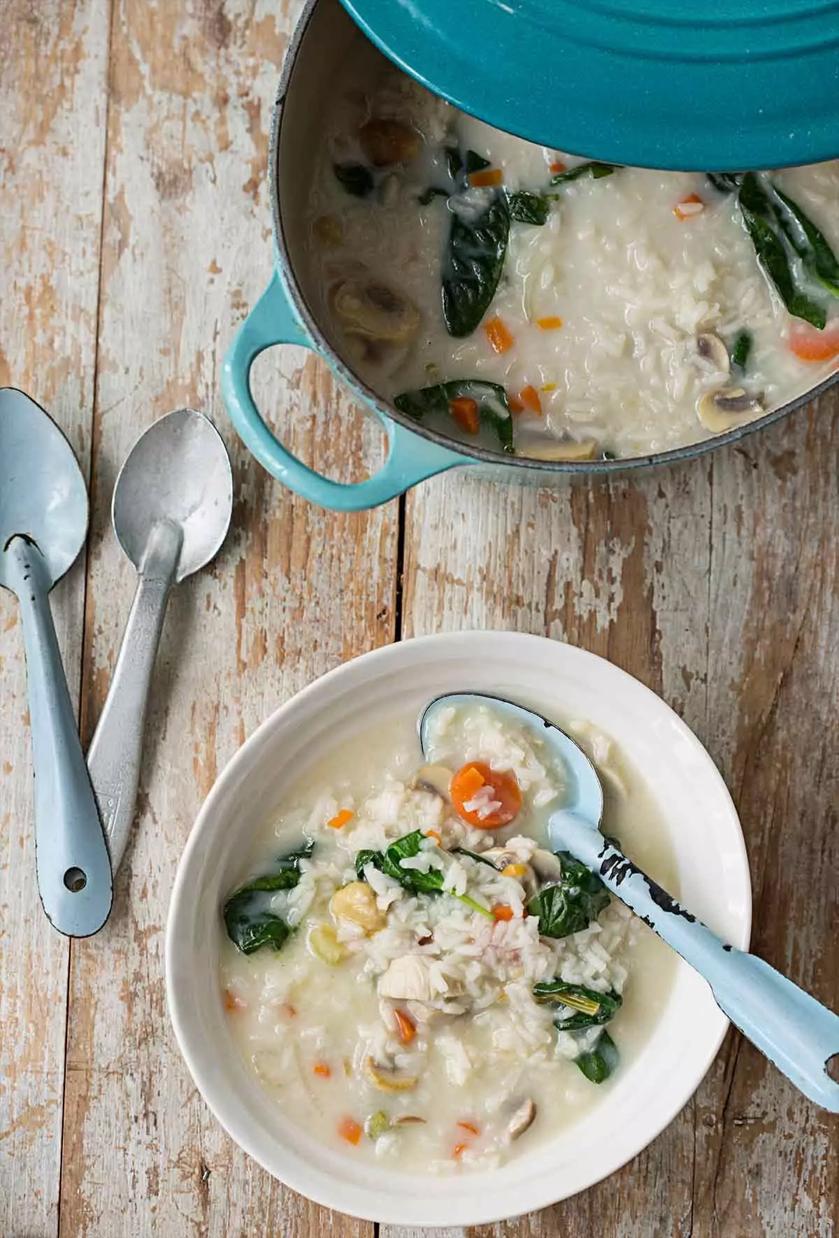 Rezept für cremige Hähnchen-Reis-Suppe