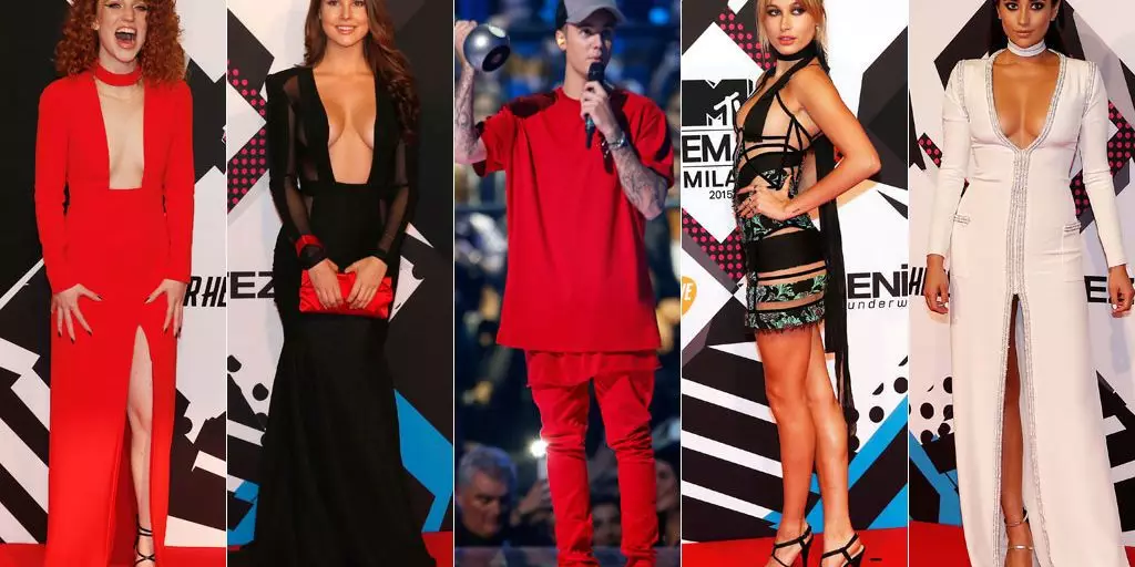 U-Justin Bieber, ukumkani phakathi kwe-necklines kwikhaphethi ebomvu ye-MTV EMA 2015