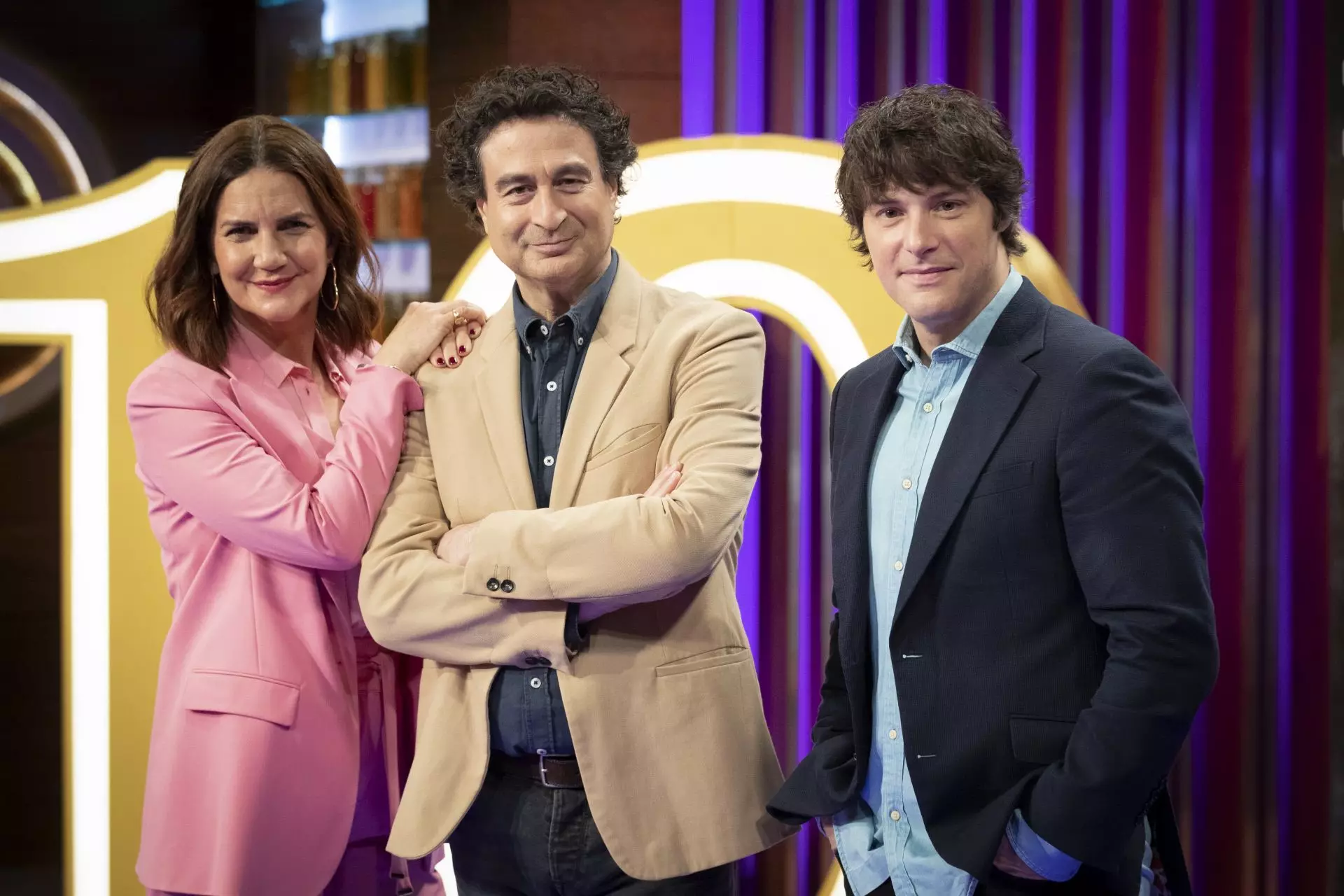 samantha vallejo nagera, jordi cruz and pepe rodríguez at photocall for presentation tv show masterchef season 10 in madrid on thursday, 7 april 2022