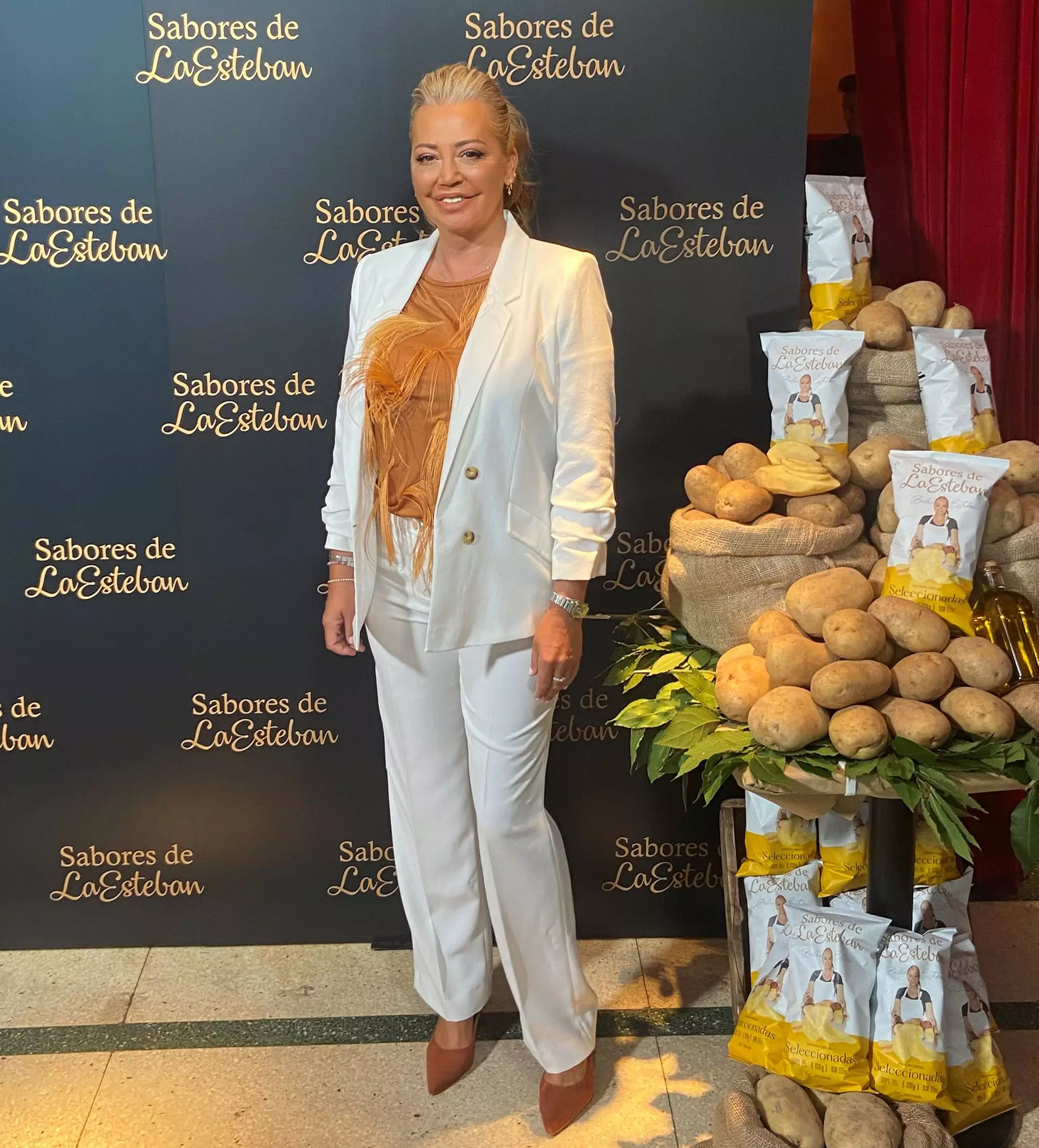 yung may paracuellos, with her potatoes, pose with a white suit