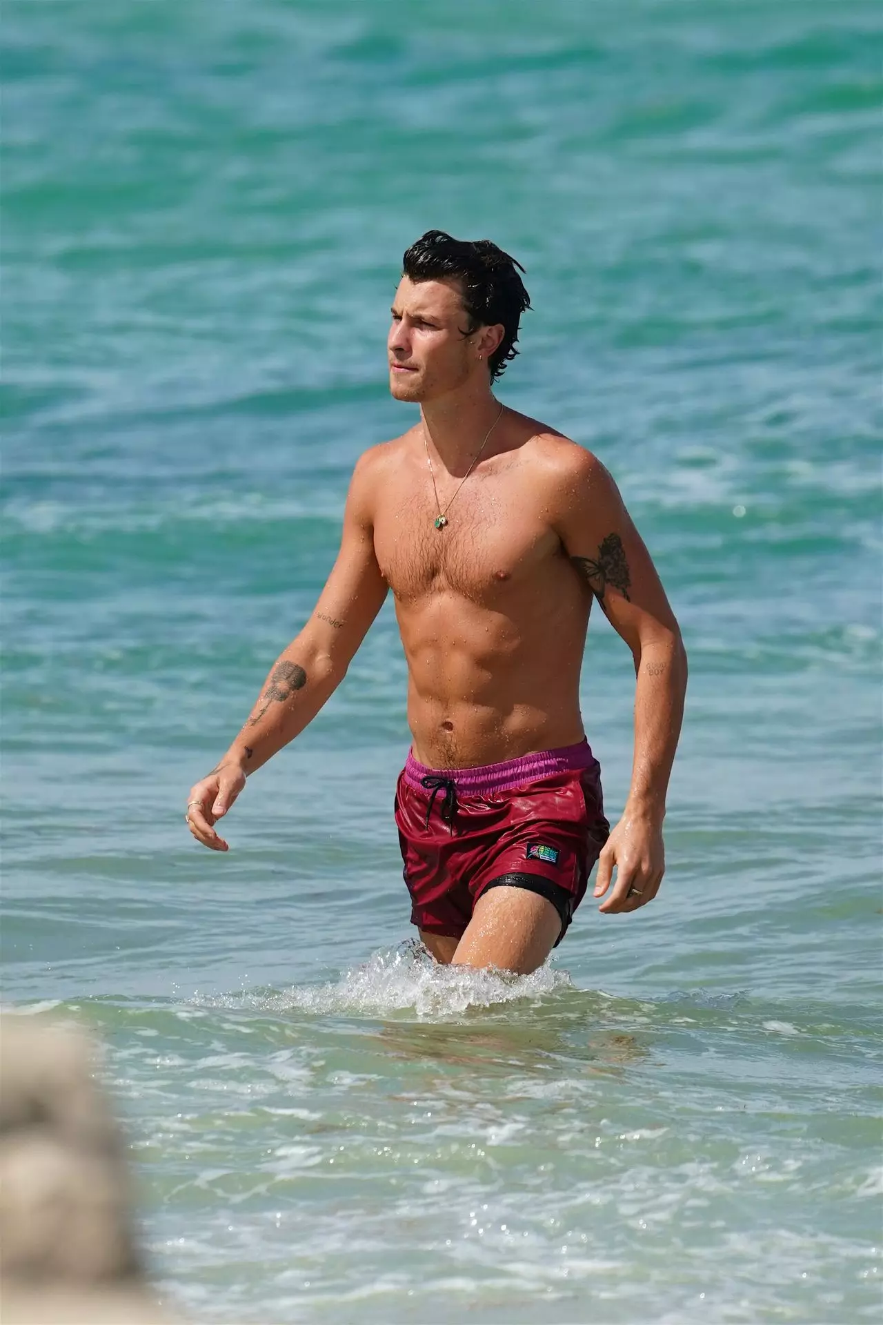 Shawn Mendes visar upp sina magmuskler på en dag på stranden