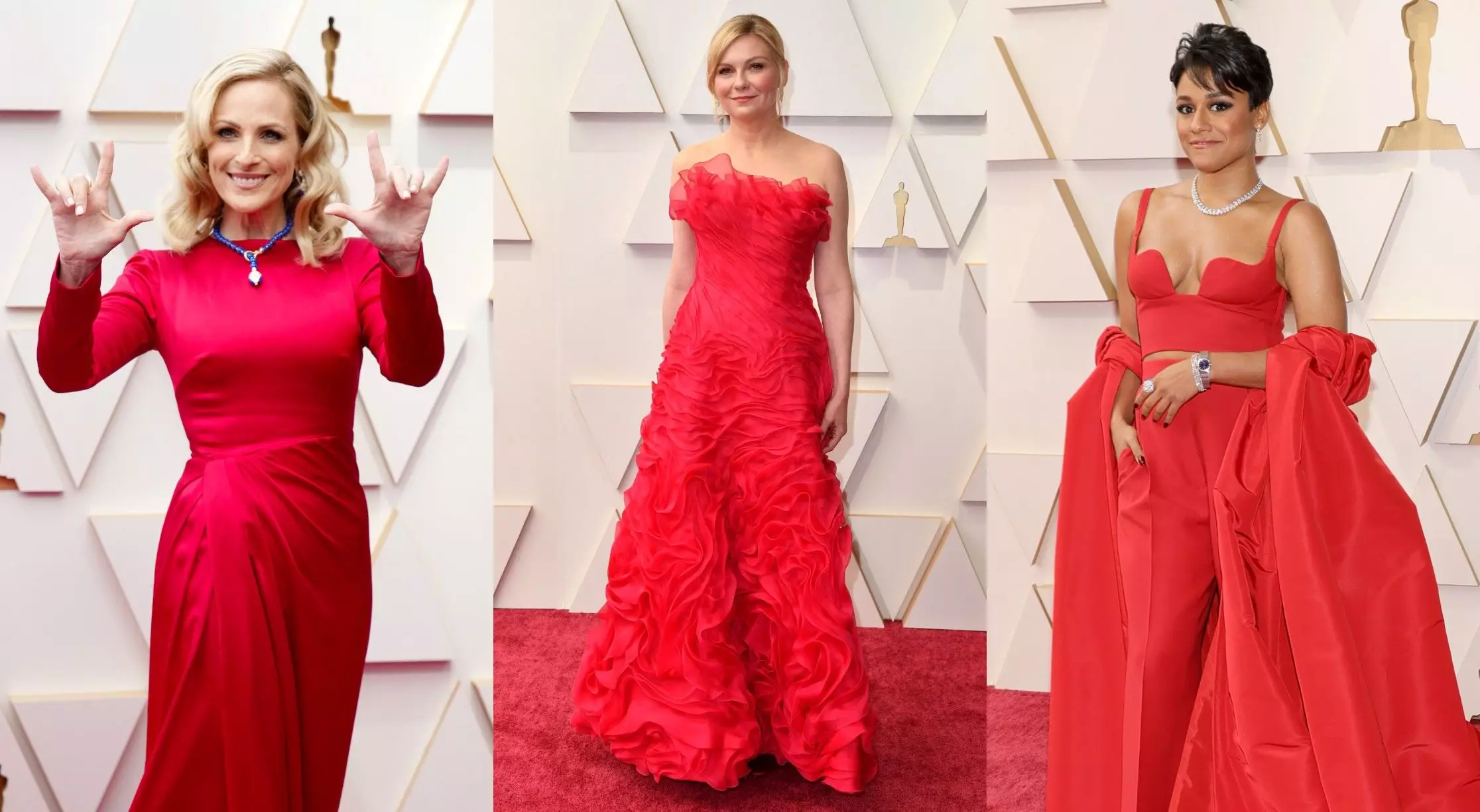 marlee martin, kirsten dunst ແລະ ariana debose ຢູ່ໃນພົມແດງ oscars ປີ 2022