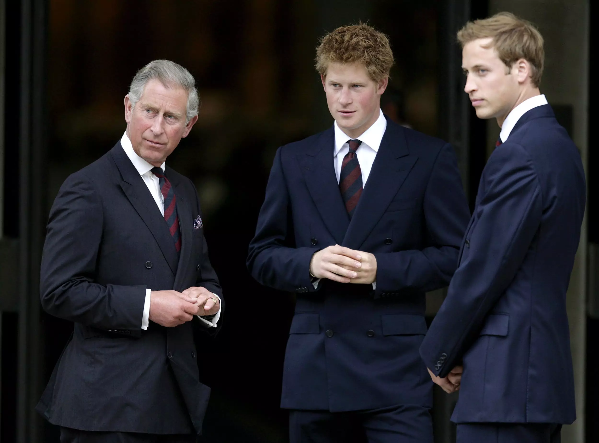 Prince Charles and his children, Harry and William, at Lady Di's funeral